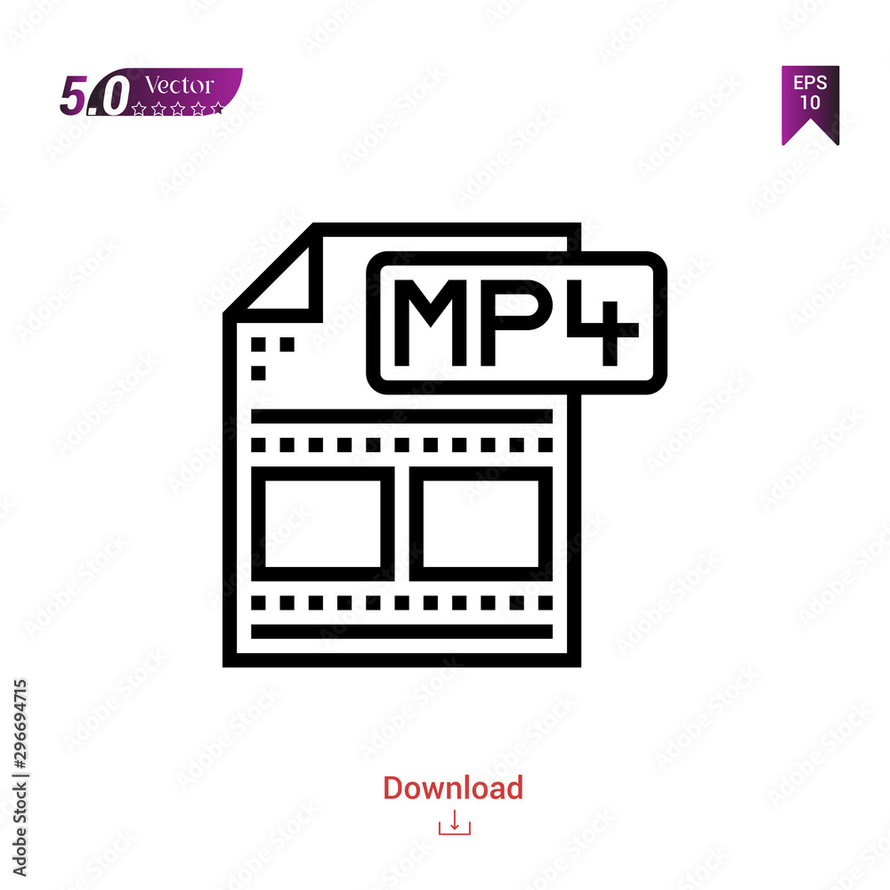 Outline mp4 file icon isolated on white background. Popular icons for ...