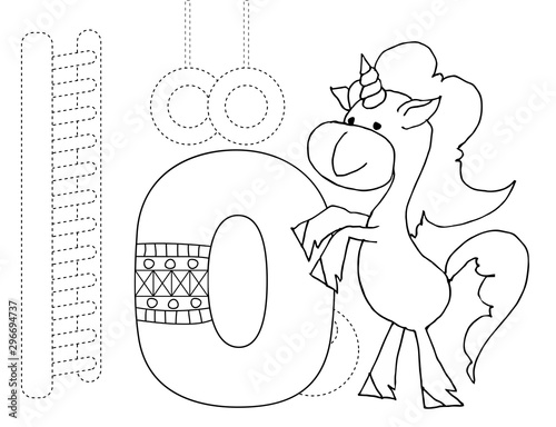 Letter O and funny cartoon unicorn. Handwriting practice. Unicorns ...