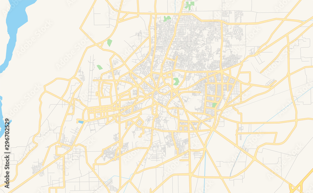 Printable street map of Multan, Pakistan Stock Vector | Adobe Stock