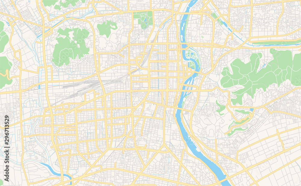 Printable street map of Okayama, Japan Stock Vector | Adobe Stock