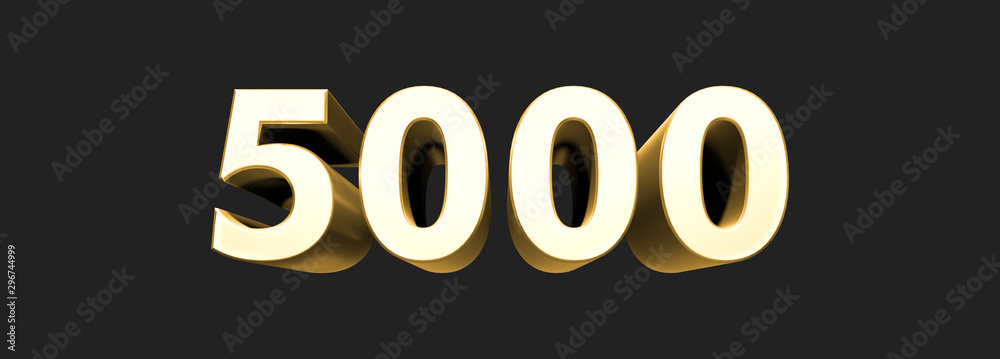 5000 five thousand number rendering. Metallic gold 3D numbers. 3D ...