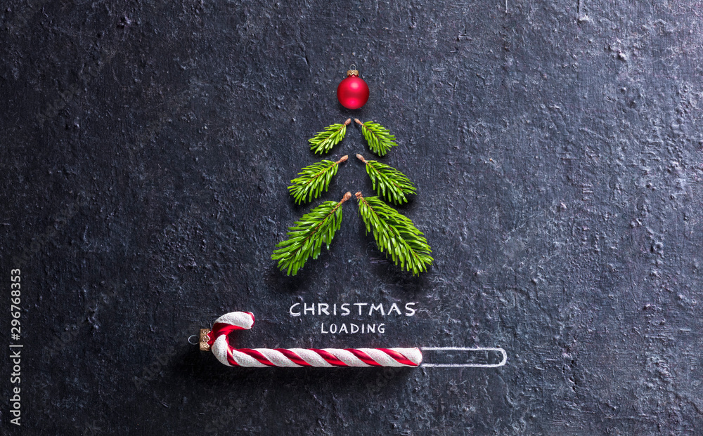 Christmas Card - Loading Concept - Tree And Candy Canes On Black Stone ...