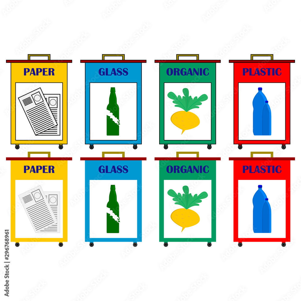 Recycling signs for bins. Icon set of street trash bins and containers ...