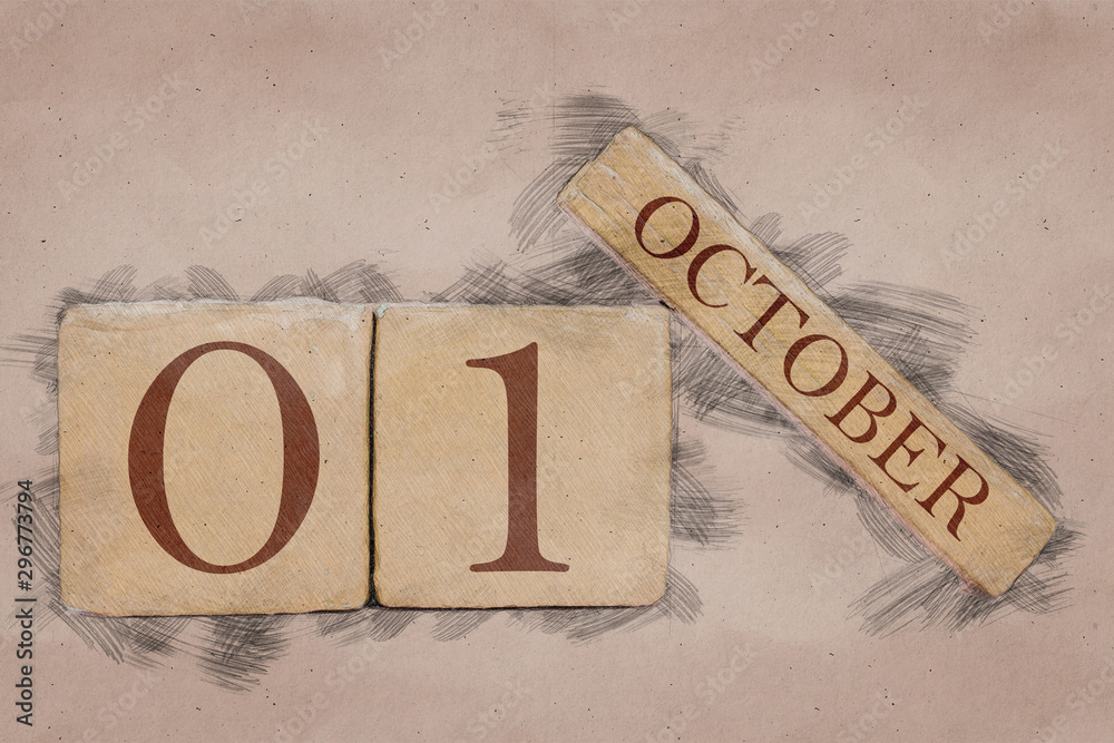 october 1st. Day 1 of month, calendar in handmade sketch style. pastel ...