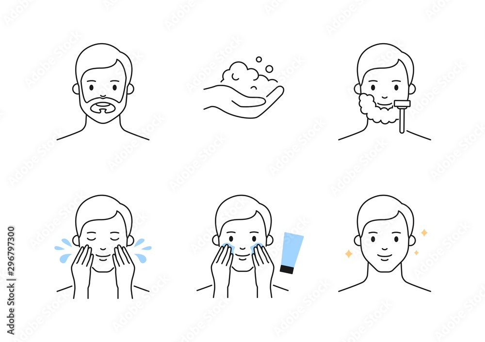 Man shaving his face using a straight razor Stock Vector | Adobe Stock