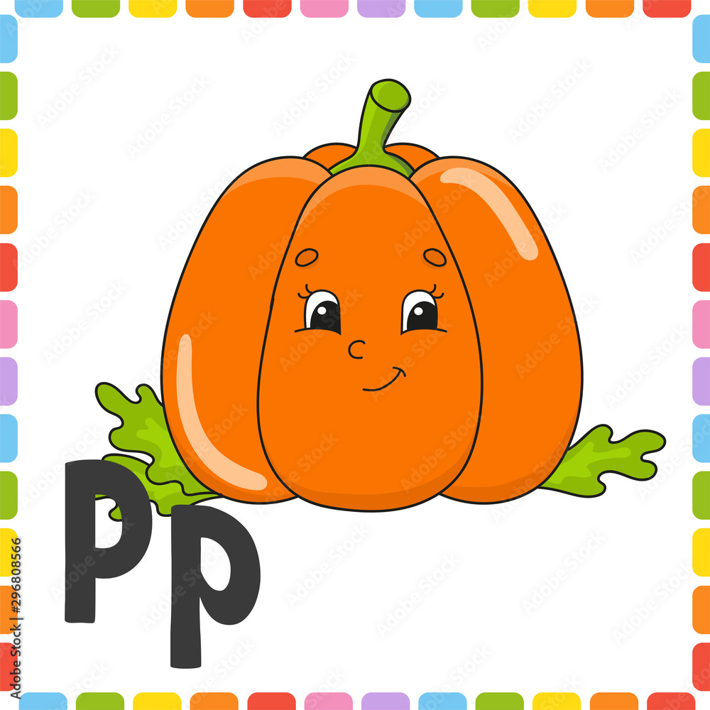 Funny alphabet. ABC square flash cards. Cartoon cute character isolated ...