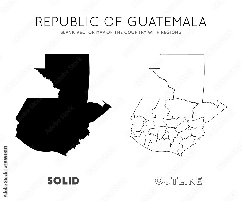 Guatemala map. Blank vector map of the country with regions. Borders of ...