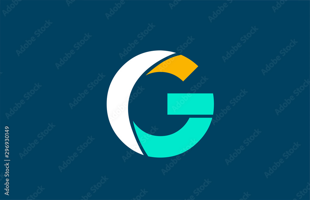 blue white yellow green G letter logo alphabet for company icon design ...