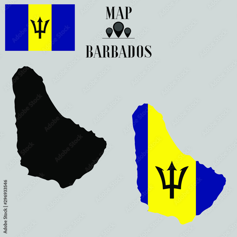 Barbados outline world map, contour silhouette with national flag ...