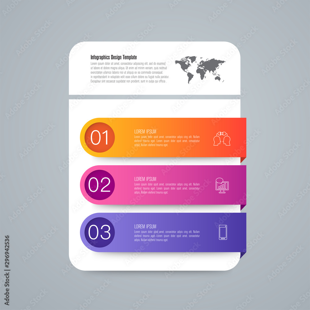 Infographics design paper art style and business icons with 3 options ...