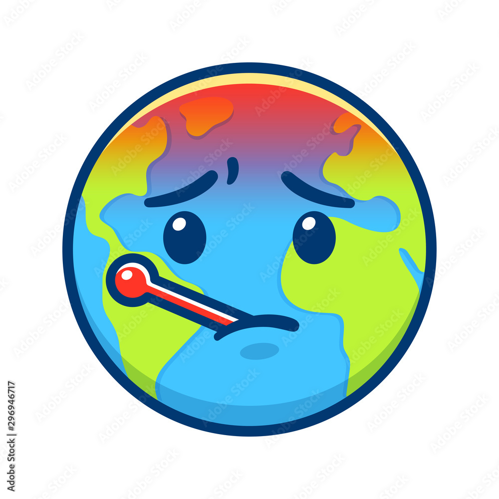 Cartoon Earth with thermometer, global warming Stock Vector | Adobe Stock