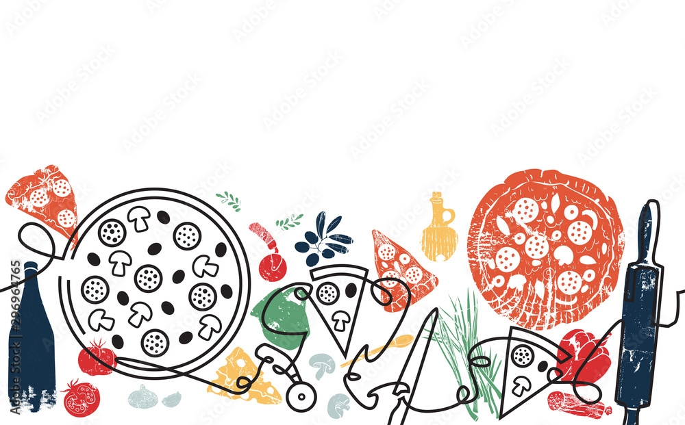 Pizza Background. Pizza Pattern. Continuous Line Drawing. Vector ...