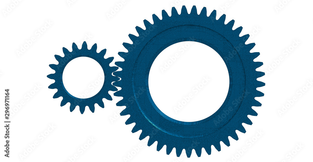 3D Illustration. CAE mesh side view of spur gear mesh with pinion on ...