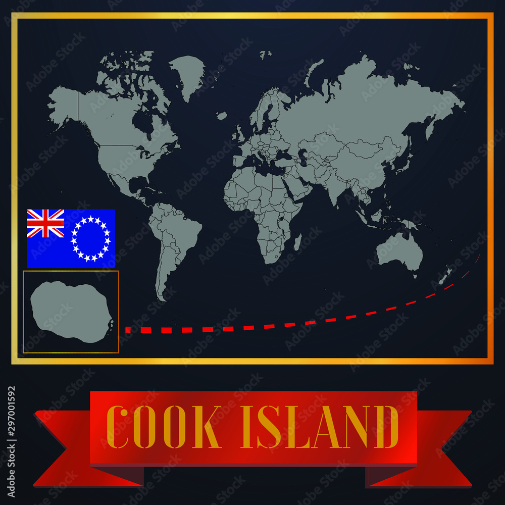 Cook Island solid country outline silhouette, realistic globe world map ...