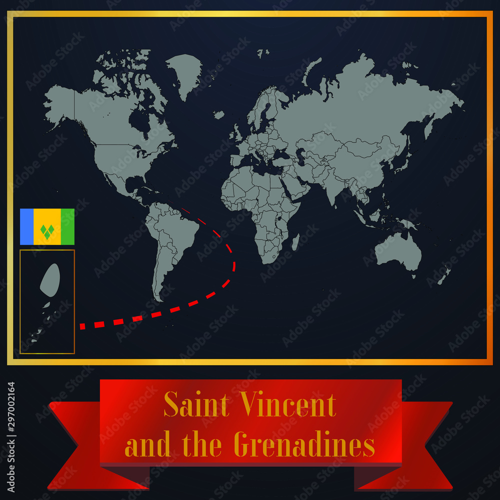 Saint Vincent and the Grenadines country outline silhouette, realistic ...