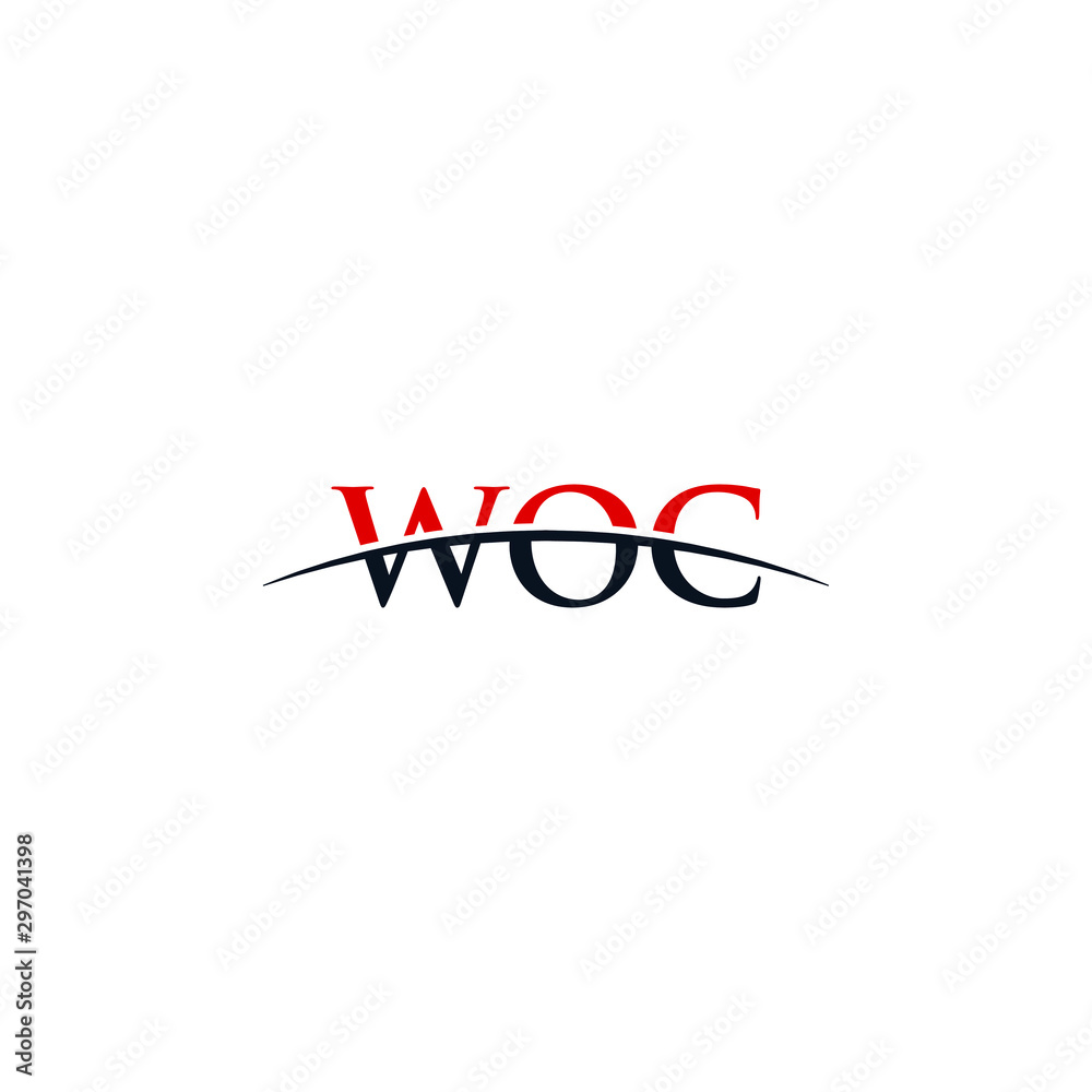 Initial letter WOC, overlapping movement swoosh horizon logo company ...