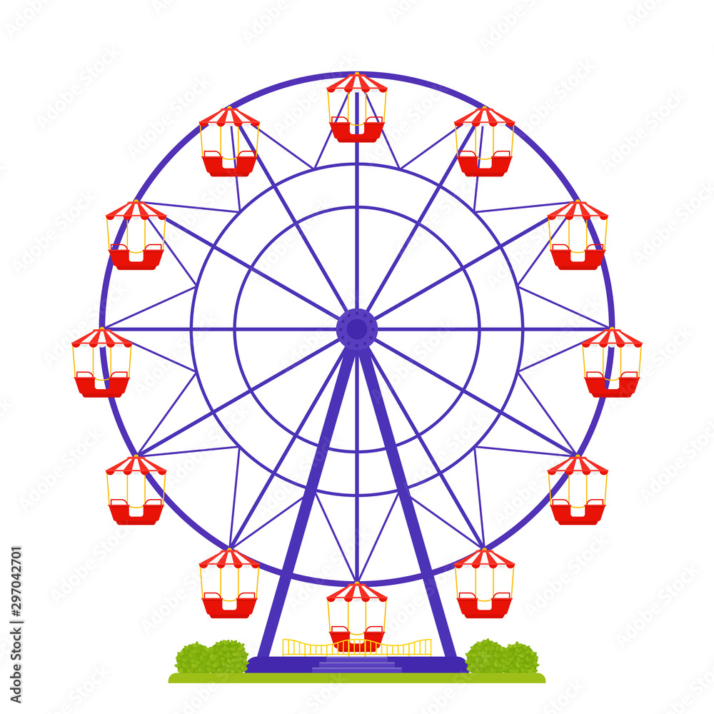 Ferris wheel. Vector. Amusement park carousel isolated. Big fun fair ...