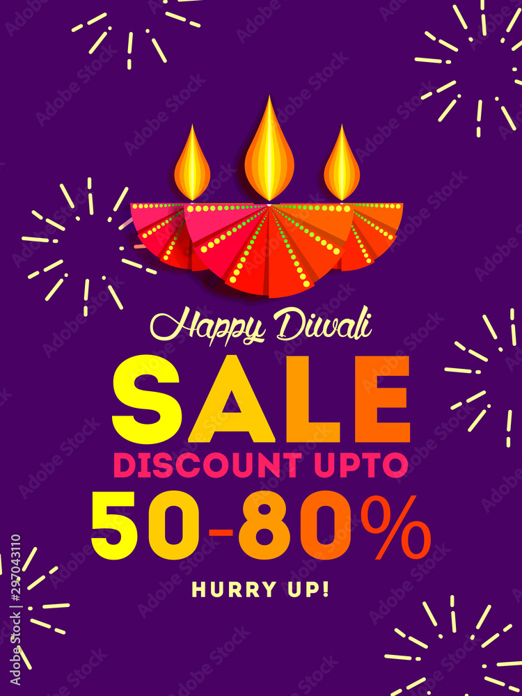 Diwali festival of lights typographic design with paper cut Indian ...