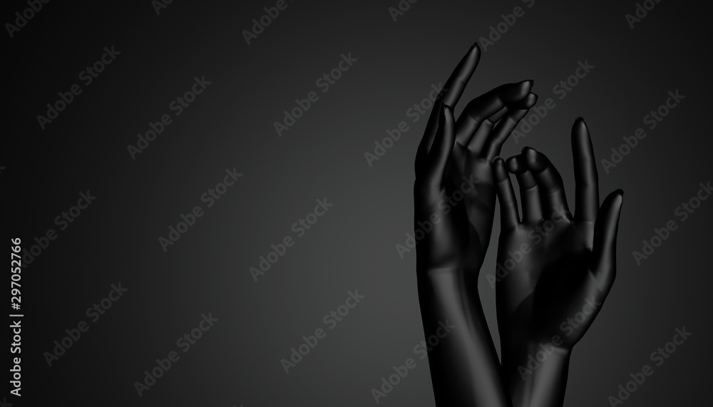 The concept of fragility and openness of women. Beautiful black hands ...