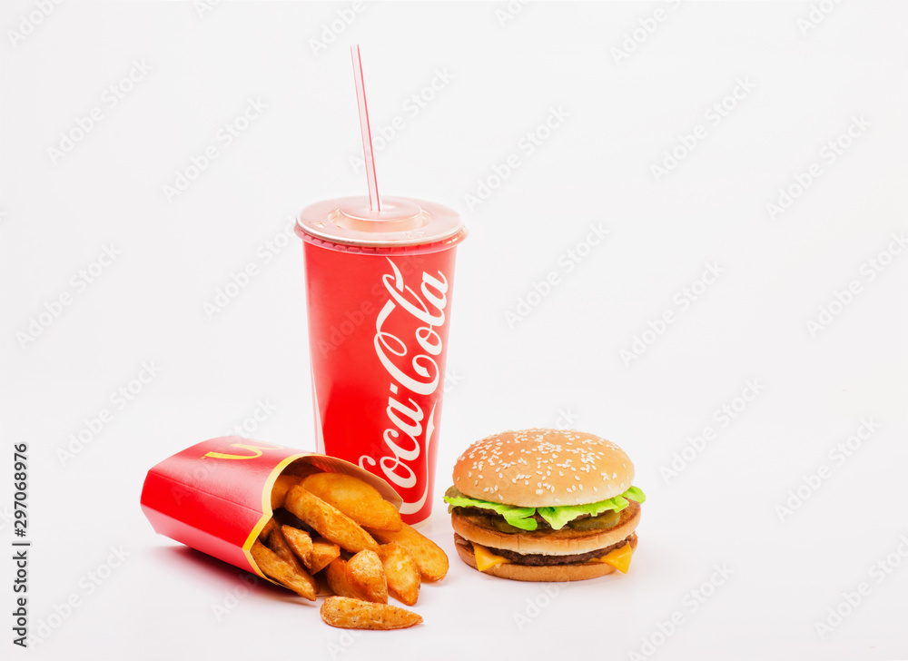 McDonald's food isolated includes Big Mac, French Fries and Coca Cola ...