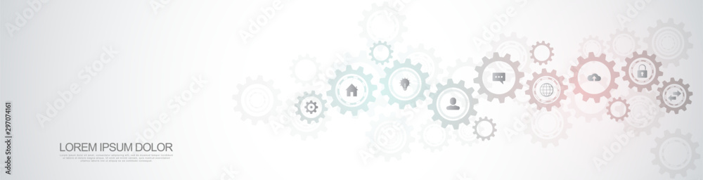 Information technology with infographic elements and flat icons. Cogs ...