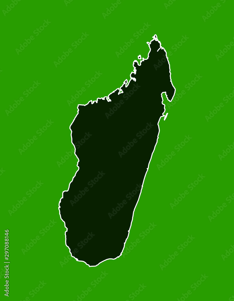 Madagascar vector map with single border line boundary using green ...