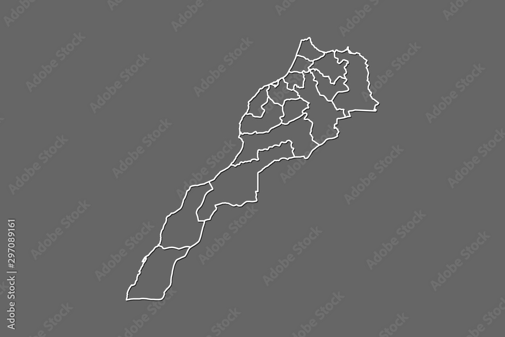 Morocco vector map with border lines of regions using gray color on ...