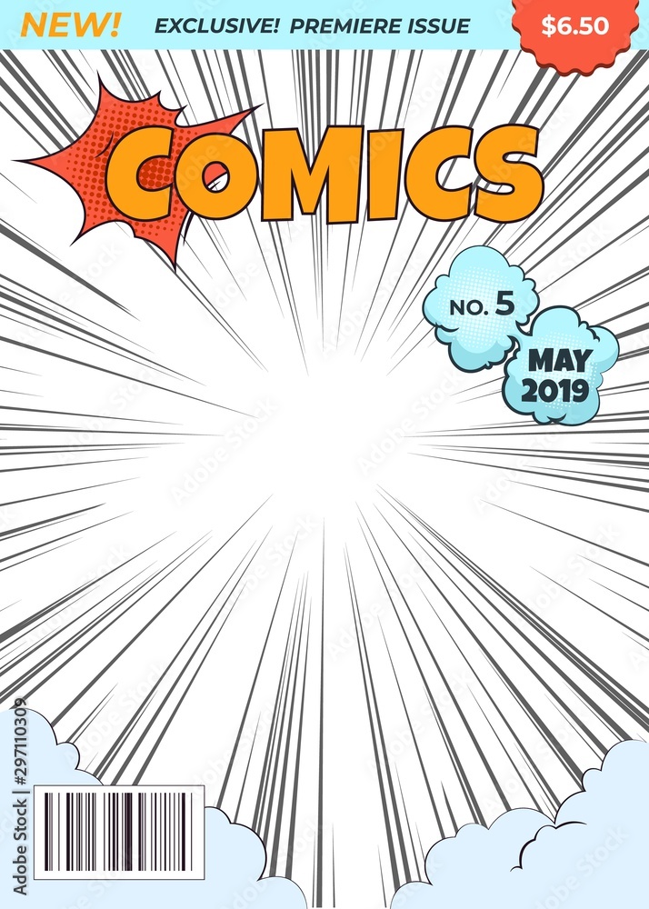 Comics magazine cover. Comic book superhero title page illustration ...