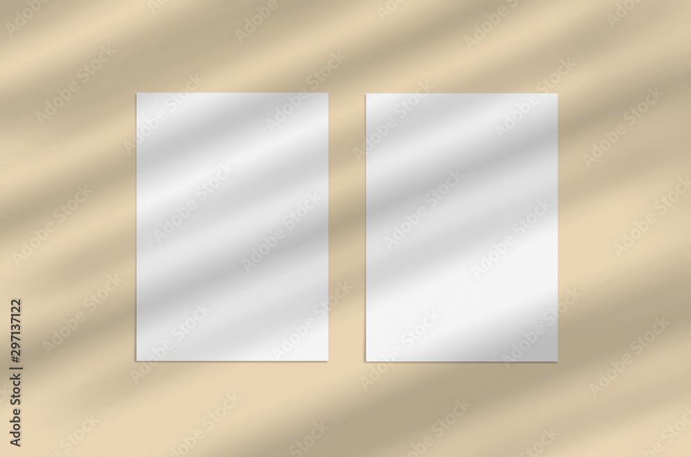 Blank white vertical paper sheet 5x7 inches on yellow background with ...