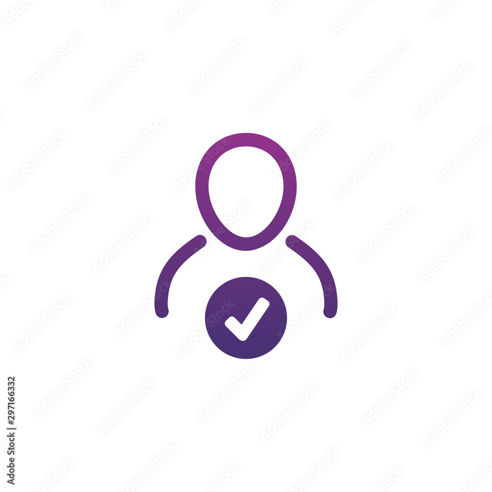 Valid User icon. Flat gray iconic symbol. Checkmark. Vector ...