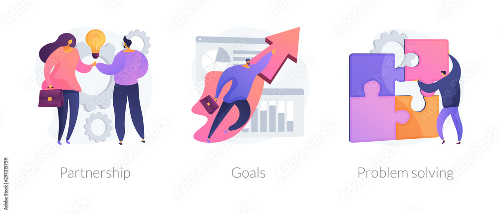 Successful business icons set. Effective teamwork, career promotion ...