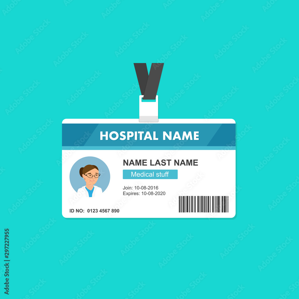 Doctor ID card template in flat style. Medical identity badge Stock ...