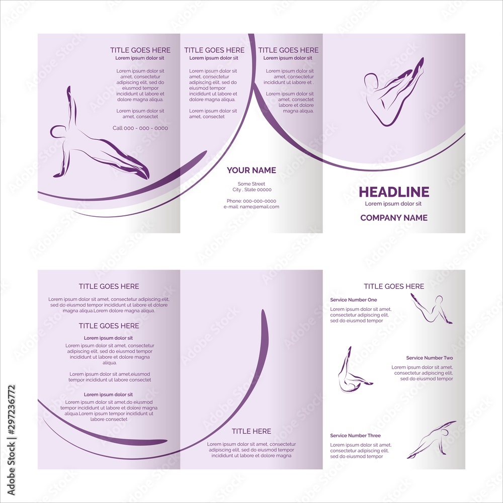 Pilates trifold brochure vector template Stock Vector | Adobe Stock