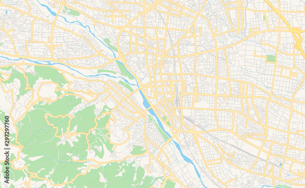 Printable street map of Takasaki, Japan Stock Vector | Adobe Stock