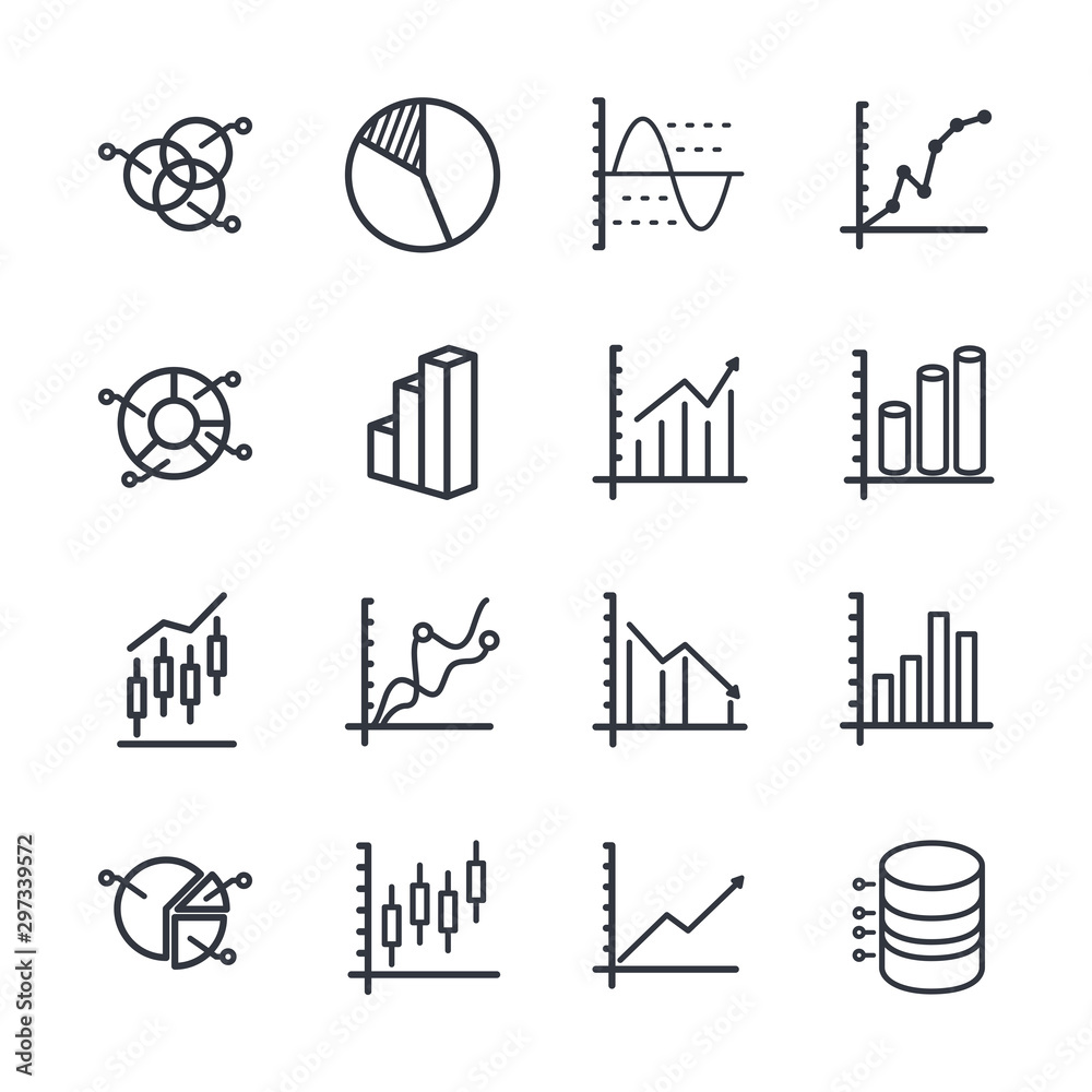 Set of Charts and Diagrams icon template color editable. Dot Plot, 3D ...