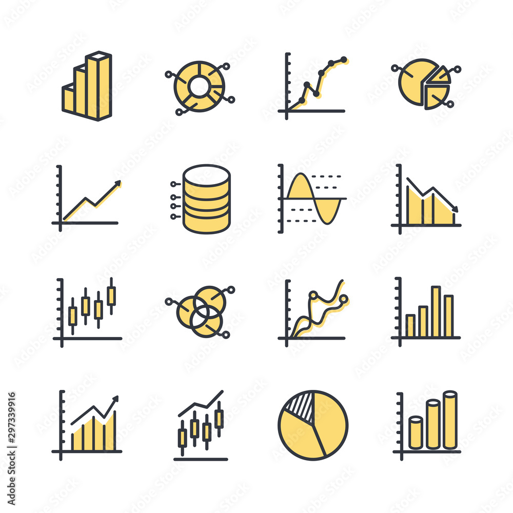 Set of Charts and Diagrams icon template color editable. Dot Plot, 3D ...