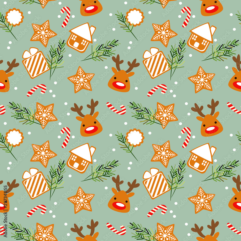 Cute Christmas cookie and Christmas tree seamless pattern. Stock Vector ...
