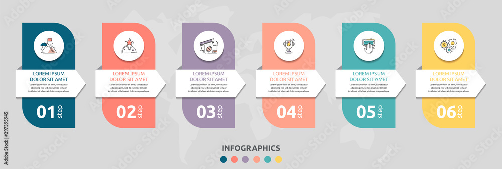 Vector infographic flat template rectangle and arrow for six diagrams, graph. Business concept ...