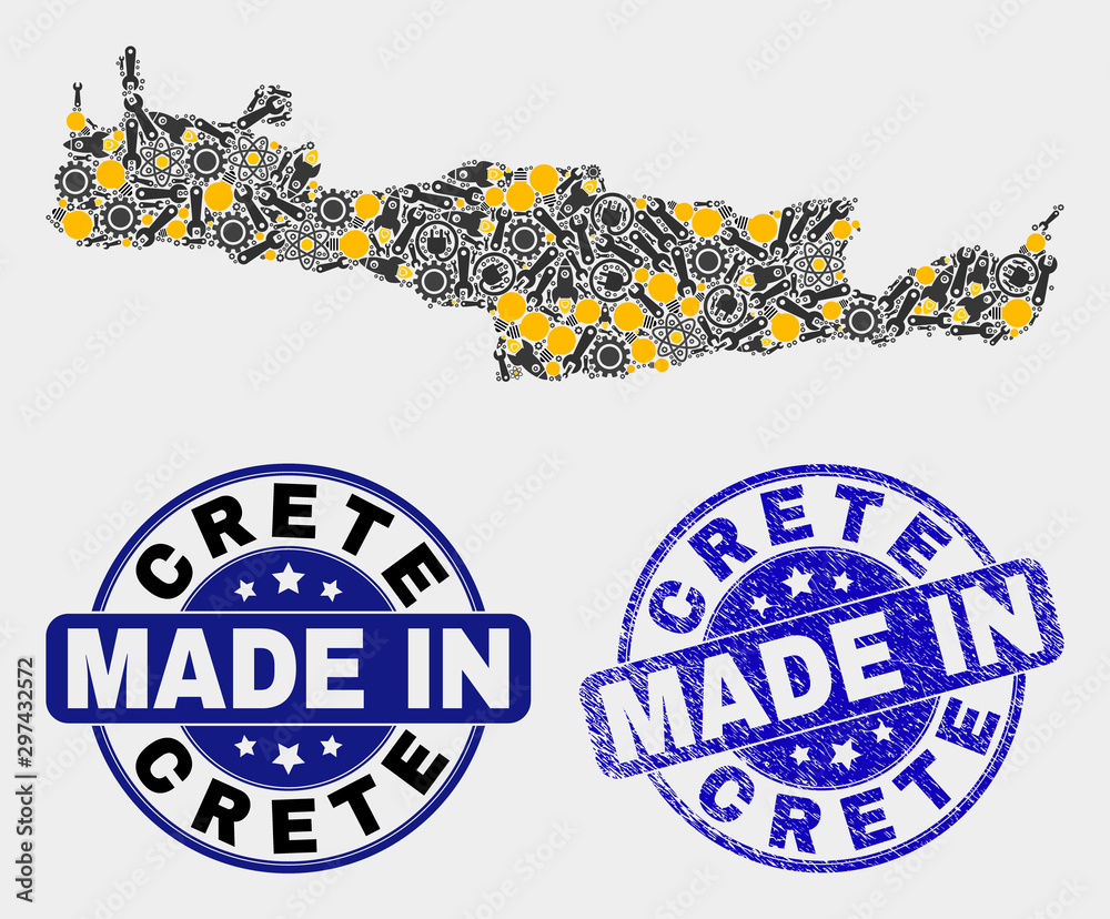 Vector de Stock Mosaic industrial Crete map and blue Made In scratched ...