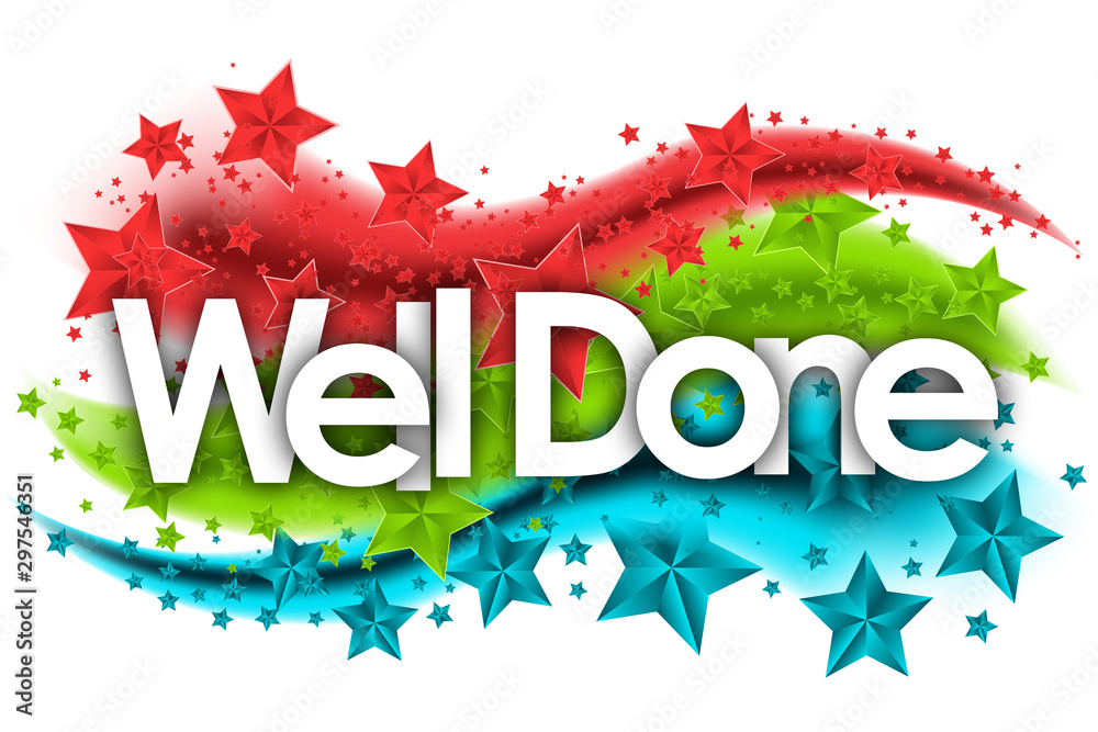 well done word in stars colored background Stock Illustration | Adobe Stock