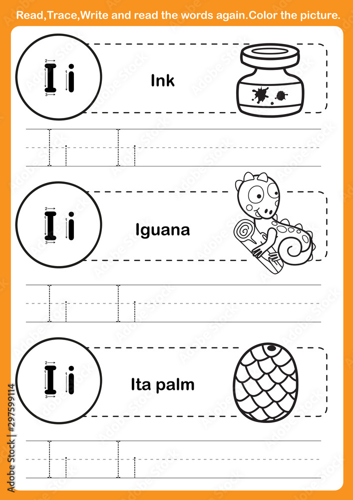 Alphabet exercise with cartoon vocabulary for coloring book ...