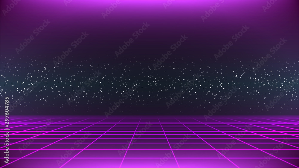 Vector de Stock Synthwave background. Dark Retro Futuristic backdrop with Perspective Grid and ...