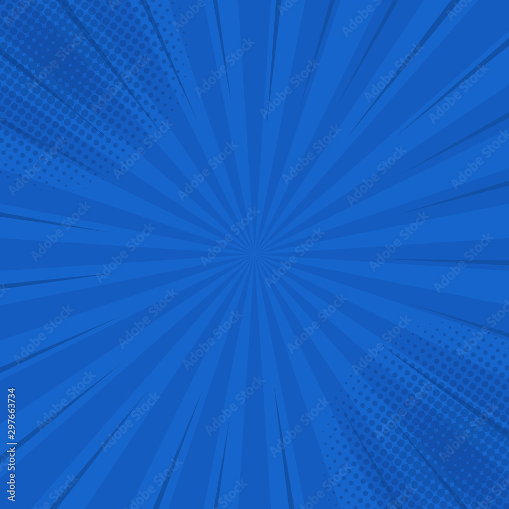 Comics blue retro background with halftone corners. Summer backdrop ...