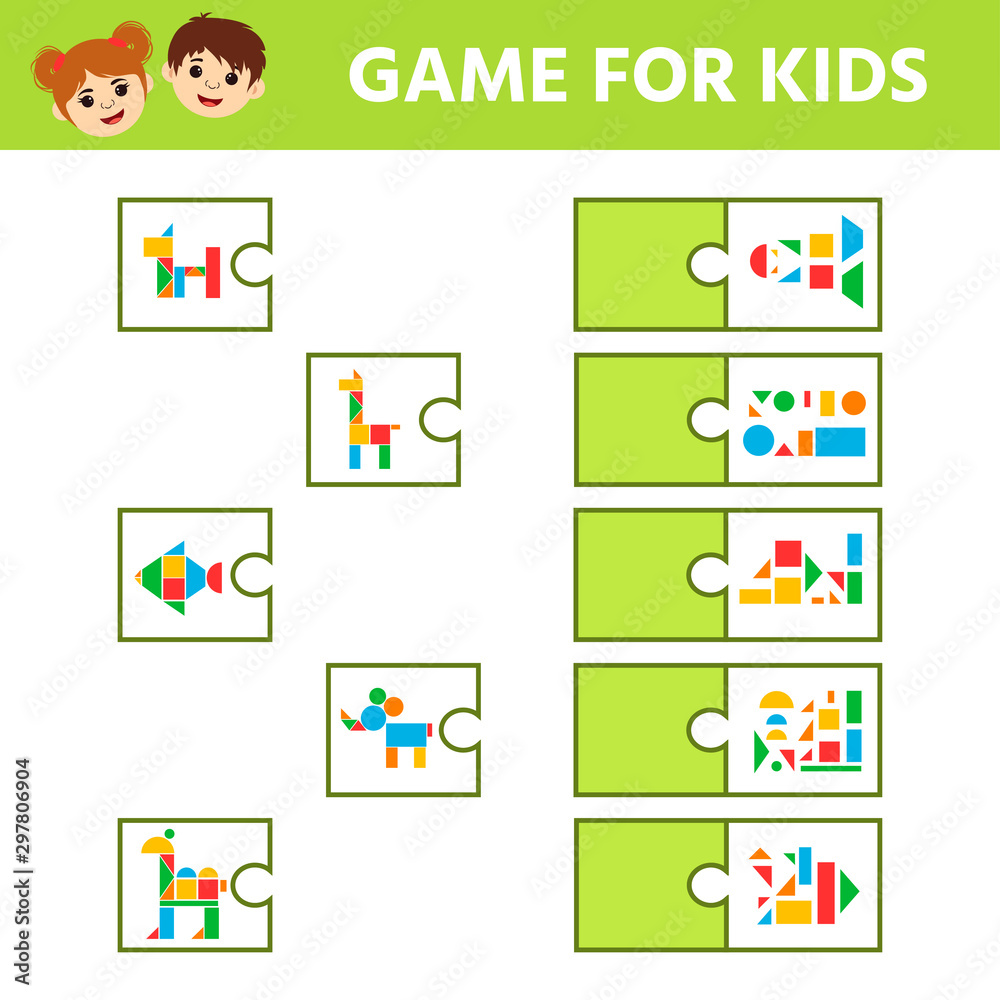 Education logic game for preschool kids. Connect the details and ...