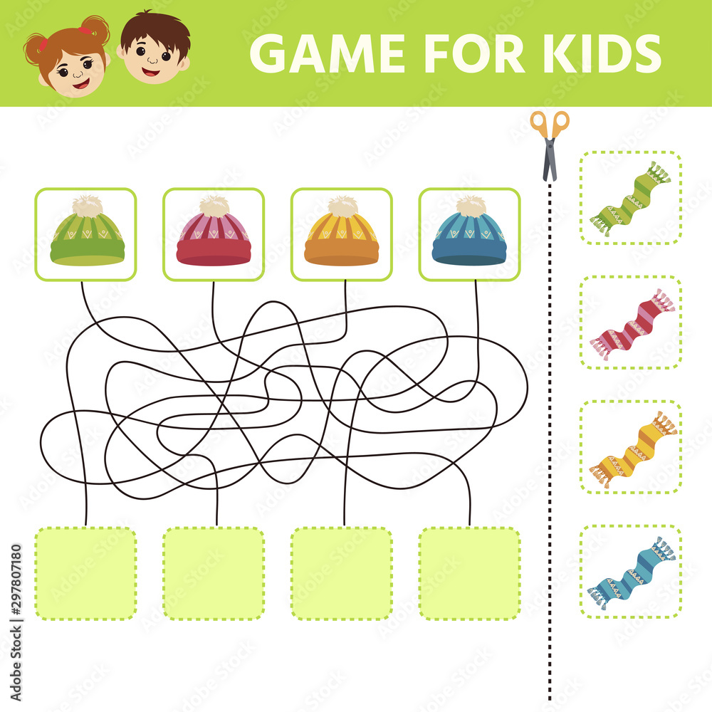 Game for children. Winter christmas matching game. Connect colorful ...