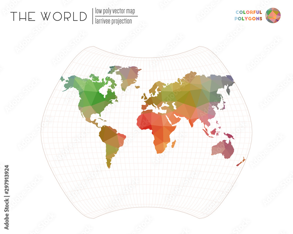 Vector map of the world. Larrivee projection of the world. Colorful ...