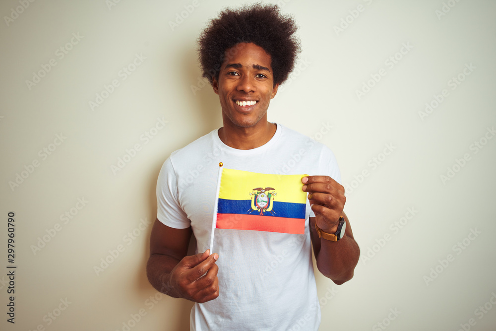 Afro american man holding Colombia Colombian flag standing over ...