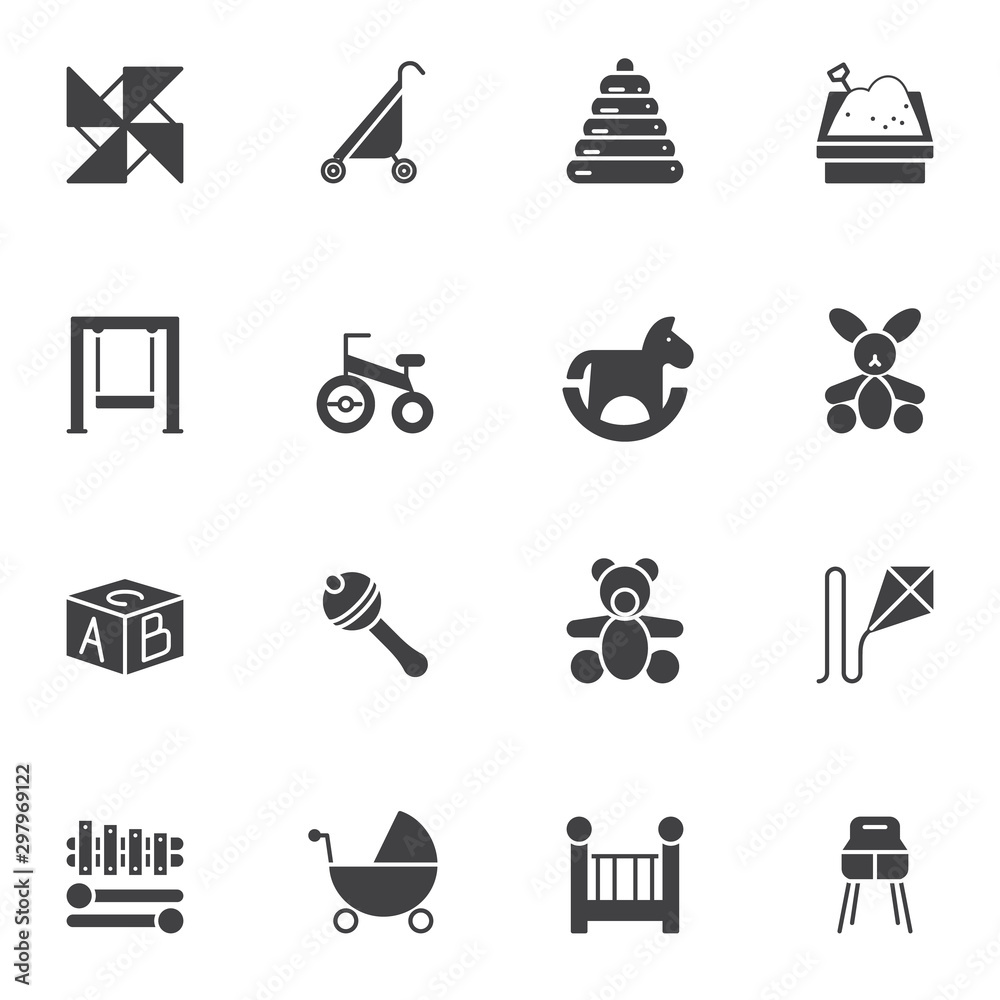 Baby toys vector icons set, modern solid symbol collection, filled ...