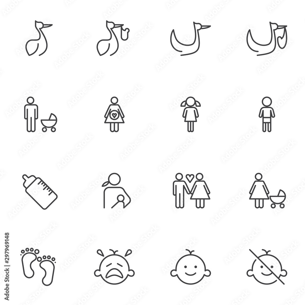 Maternity line icons set. linear style symbols collection, outline ...