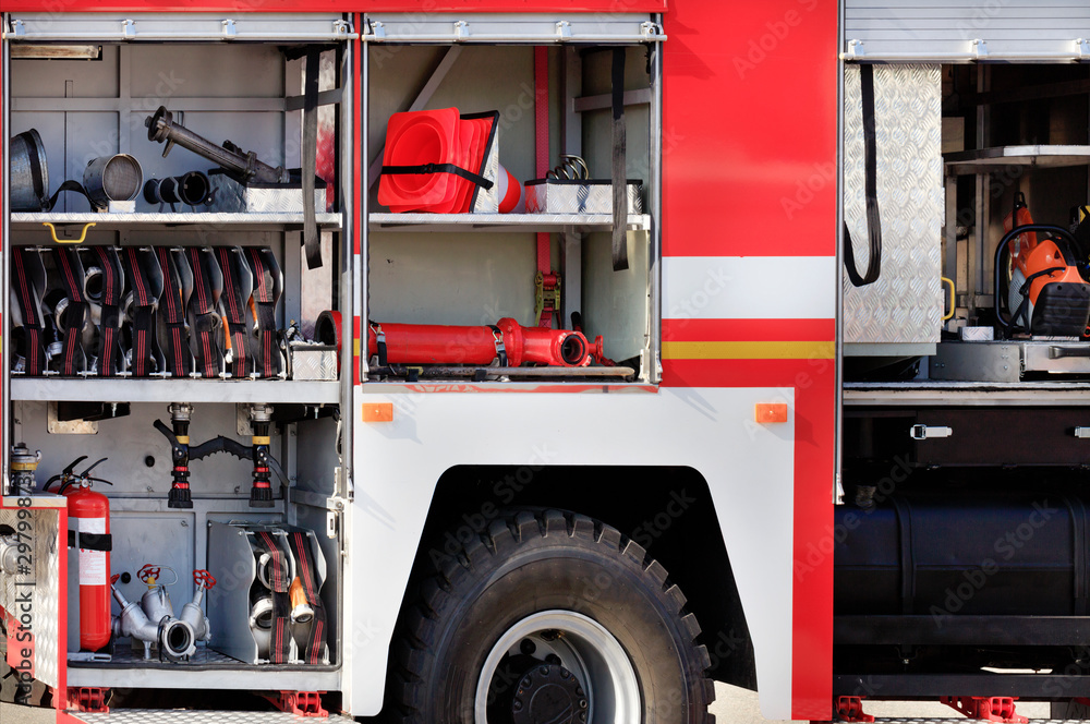 Fire hoses, valves and cranes, transport cones, manual fire ...